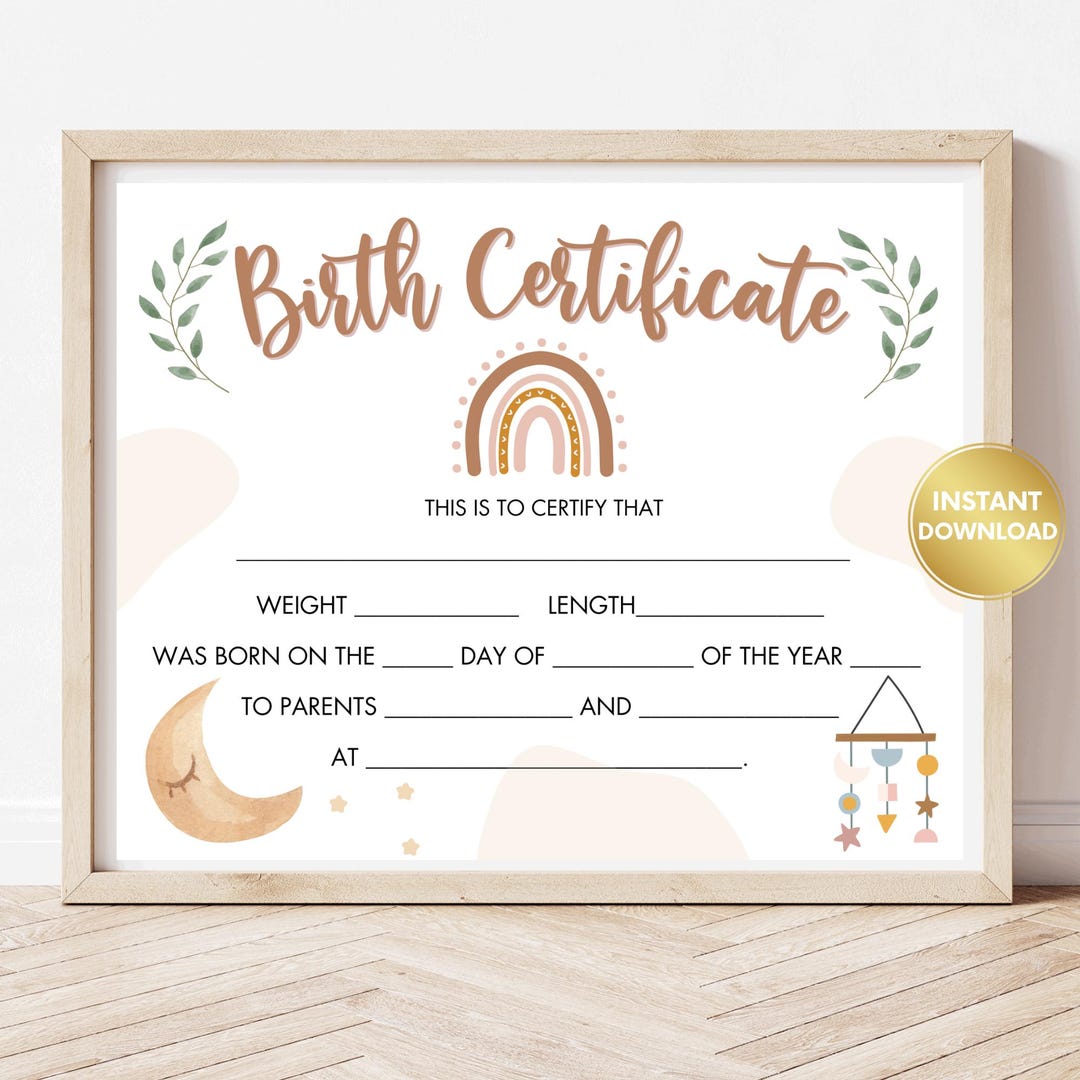 Printable Baby Birth Certificate, Baby Girl Certificate, Newborn ...