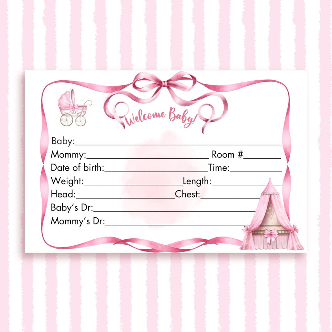 Baby Girl Hospital Crib Card: Newborn Stats Sign (digital Download) - Etsy