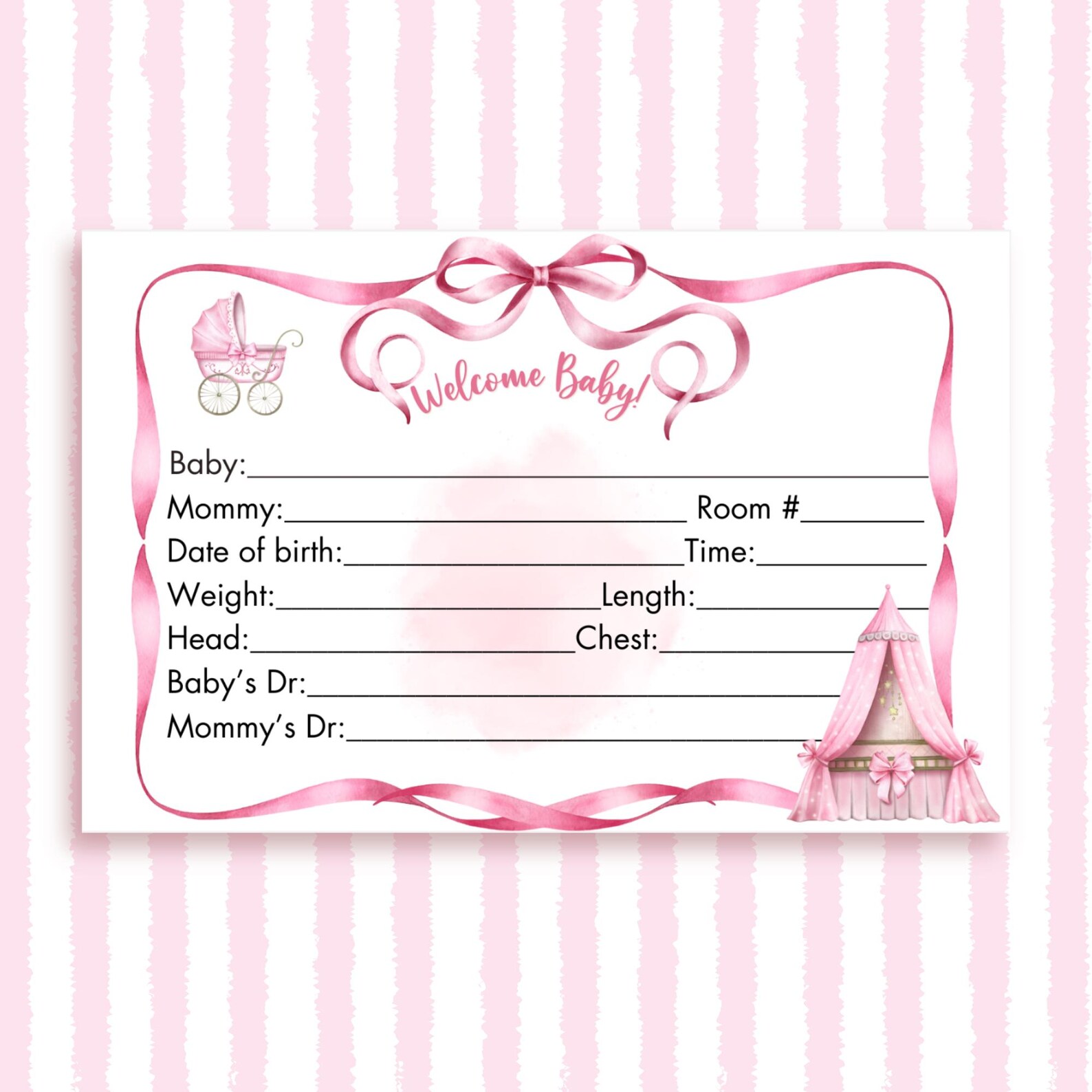 Baby Girl Hospital Crib Card: Newborn Stats Sign (digital Download) - Etsy