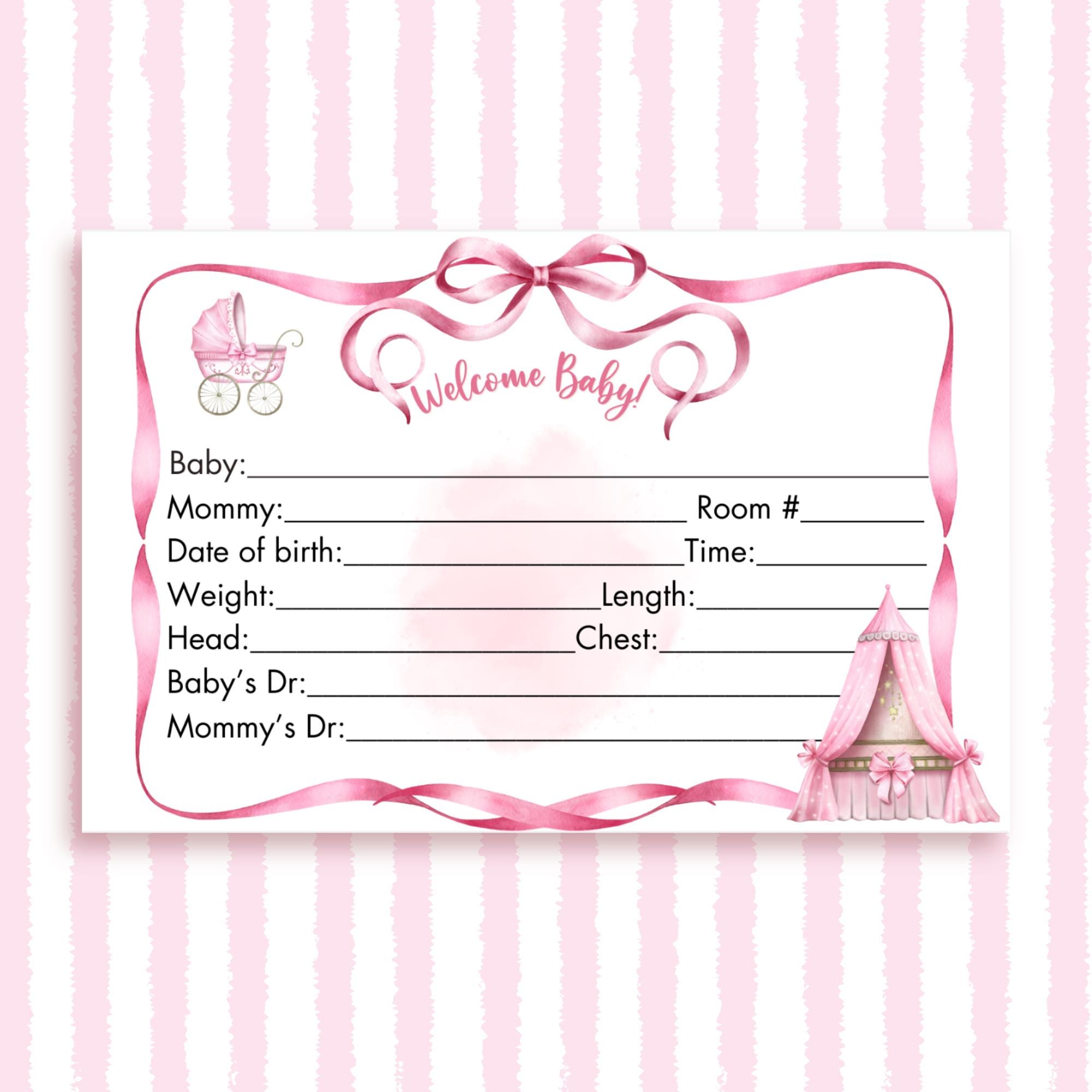 Baby Girl Hospital Crib Card: Newborn Stats Sign (digital Download) - Etsy