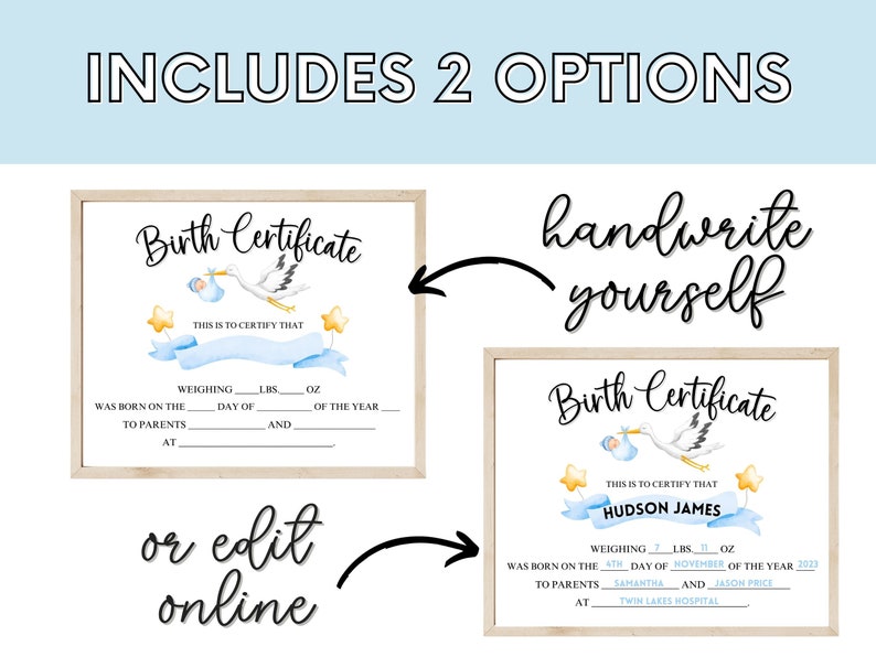 Printable Baby Birth Certificate, Baby Boy Certificate, Newborn ...