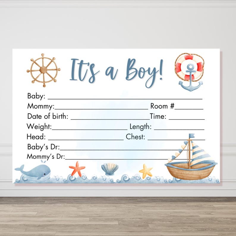 Baby Boy Birth Stats Card: Nautical Theme (printable) - Etsy