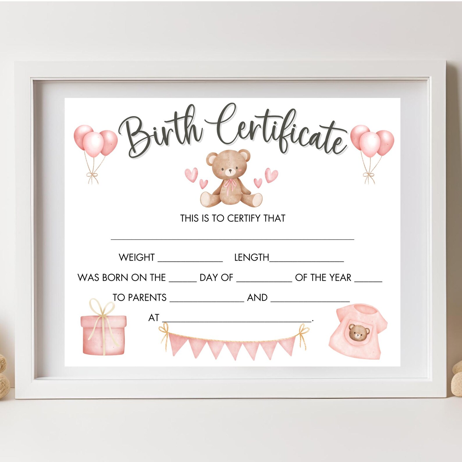 Printable Baby Birth Certificate, Baby Girl Certificate, Newborn ...