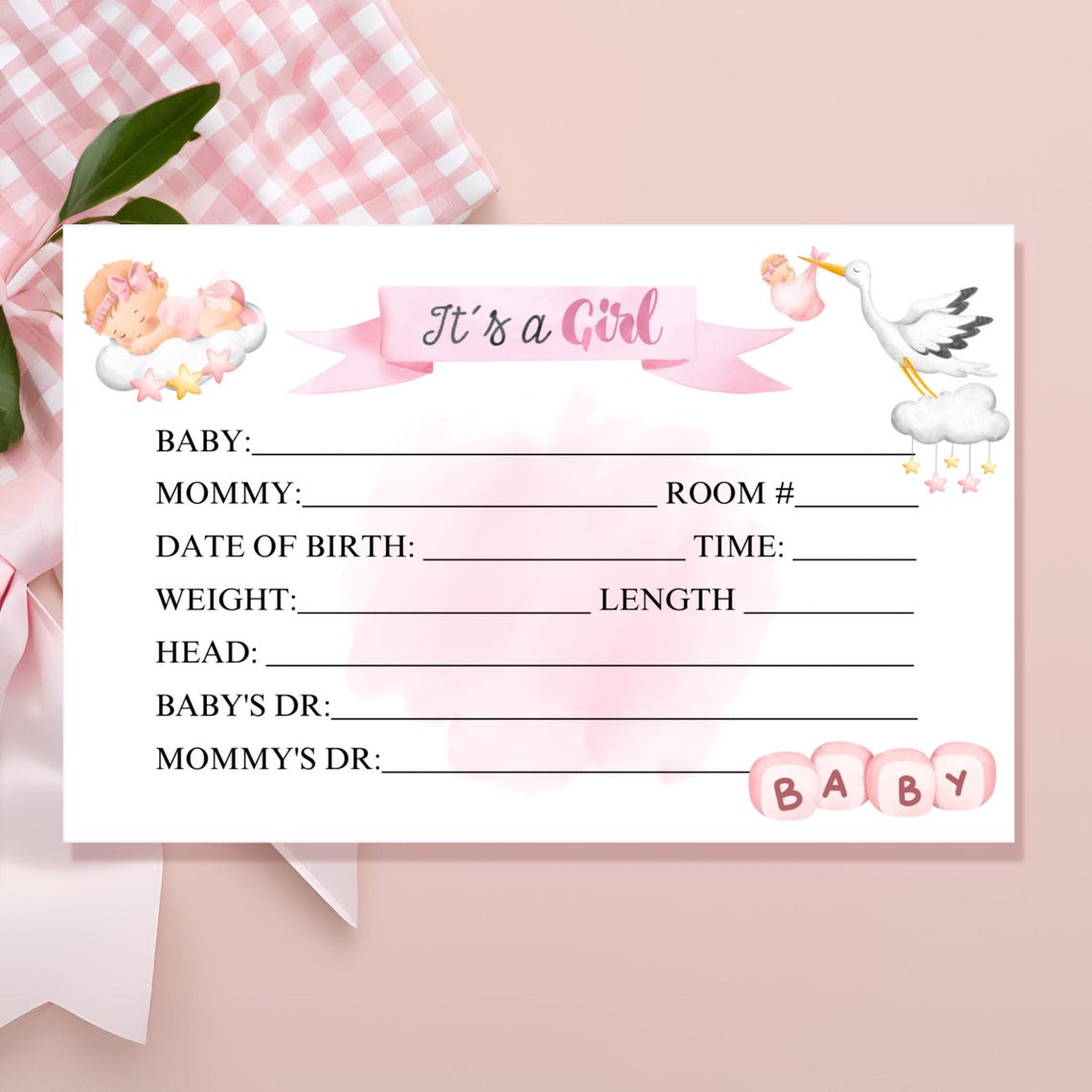 Baby Girl Hospital Crib Card: Printable NICU Name Sign (5x3.25 JPEG) - Etsy
