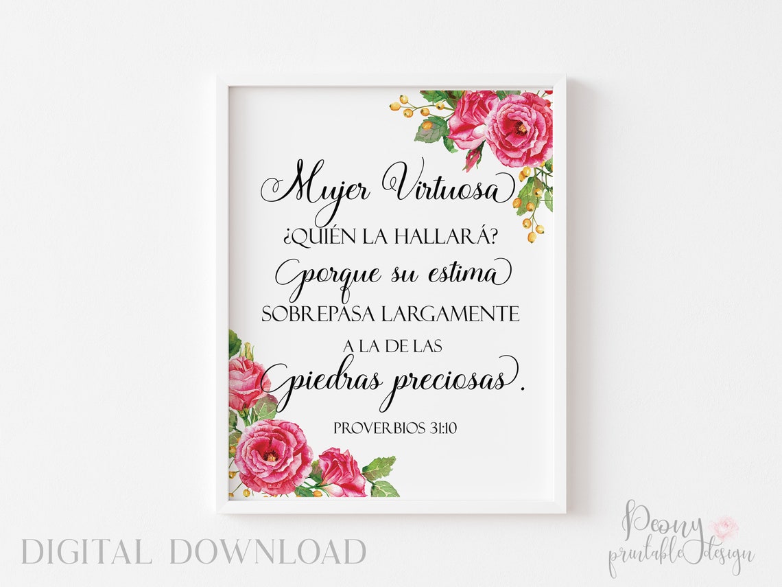 Proverbs 31 10 Spanish Bible Verse Prints Digital Printable Etsy