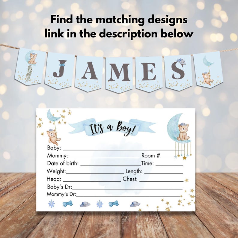 Baby Boy Birth Stats Card: Hospital Crib Sign (printable) - Etsy