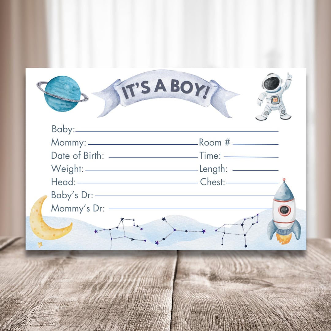 Baby Boy Hospital Crib Card: Space Theme Stats (printable) - Etsy