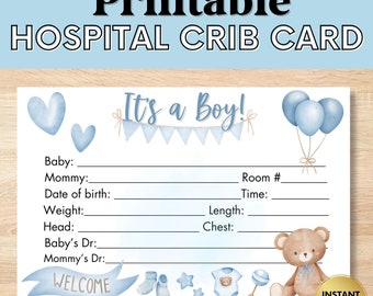 Hospital Crib Card, Baby Birth Stats, Baby Boy Name Card, NICU Name ...