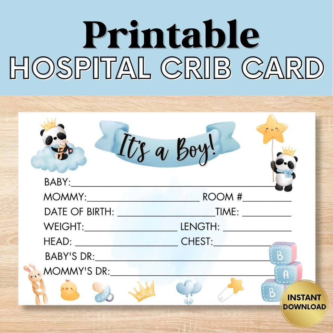Hospital Crib Card, Baby Birth Stats, Baby Boy Name Card, NICU Name ...
