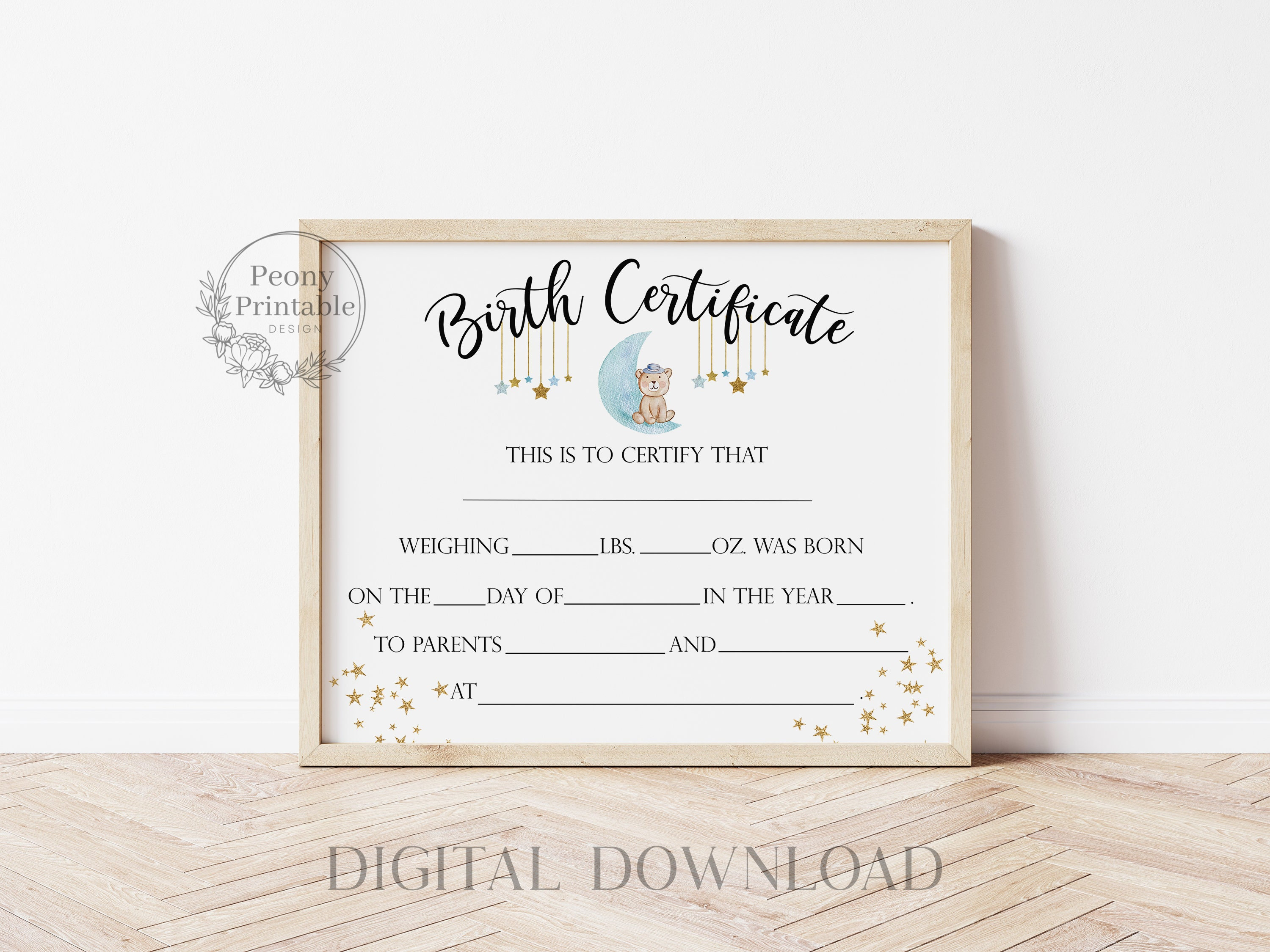 Printable Baby Birth Certificate, Baby Boy Certificate, Newborn ...
