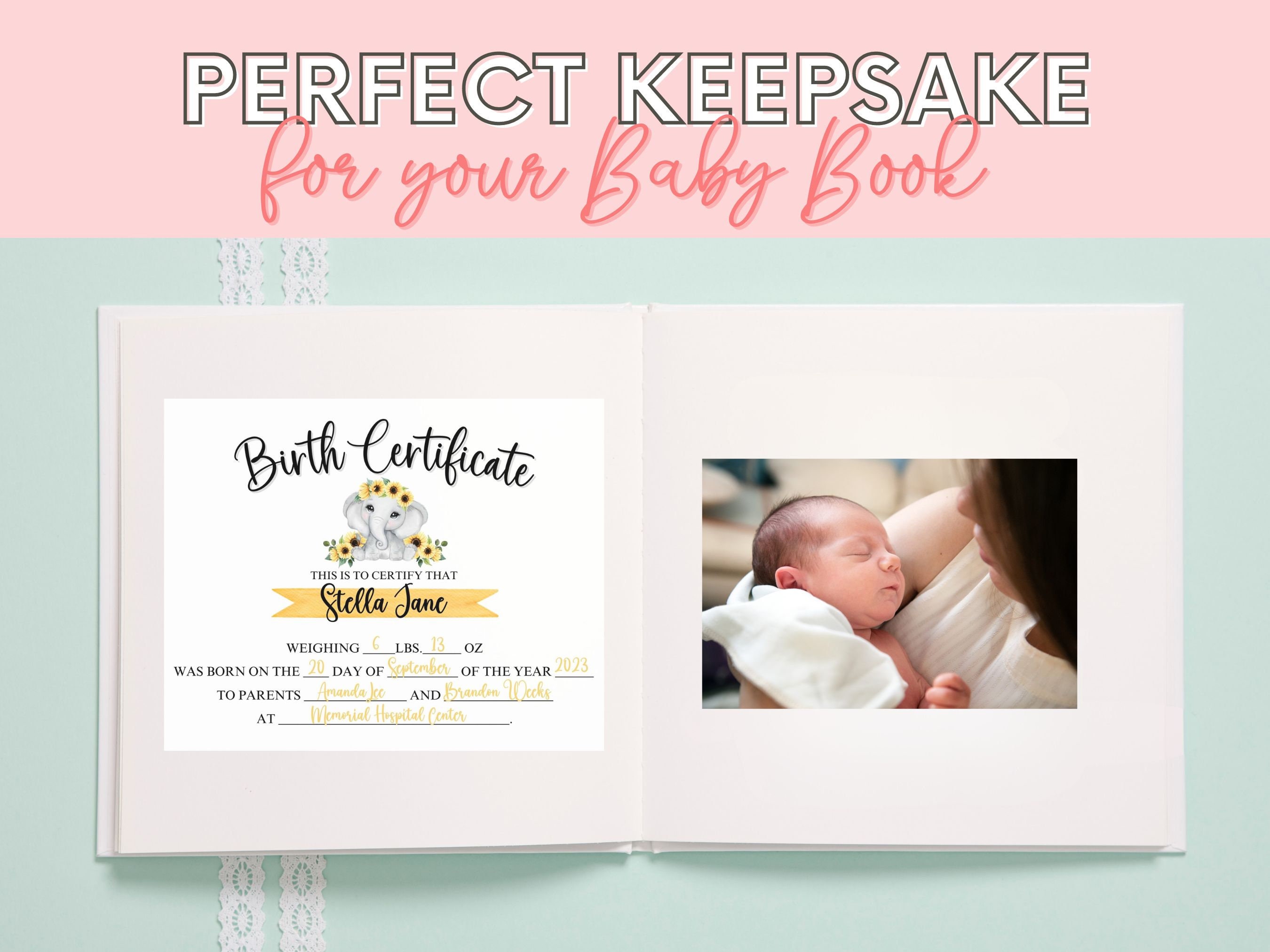 Printable Baby Birth Certificate, Baby Girl Certificate, Newborn ...
