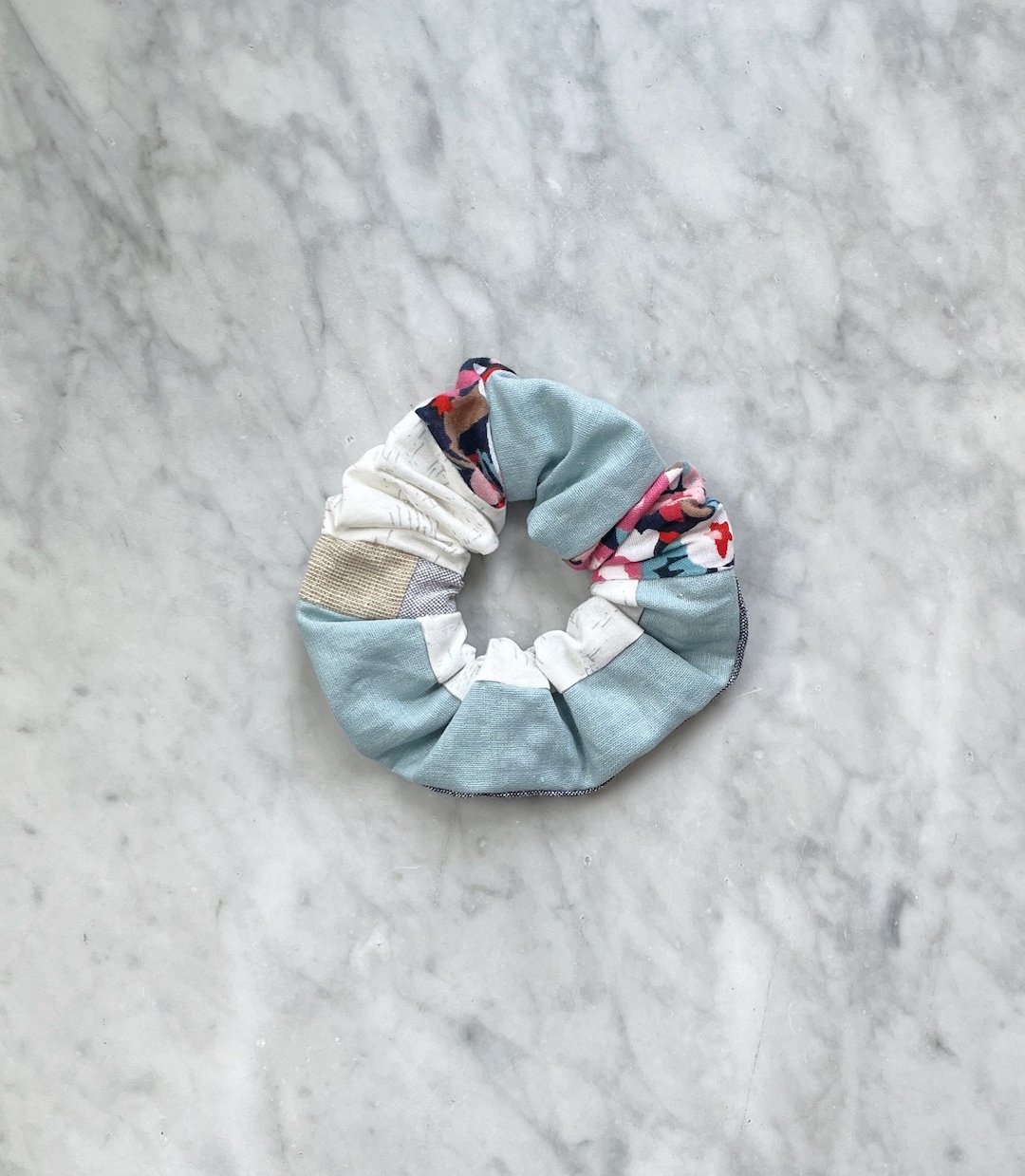 Light Blue Hair Scrunchie Blue Hair Tie Patchwork Hair Tie Fabric Scrap ...