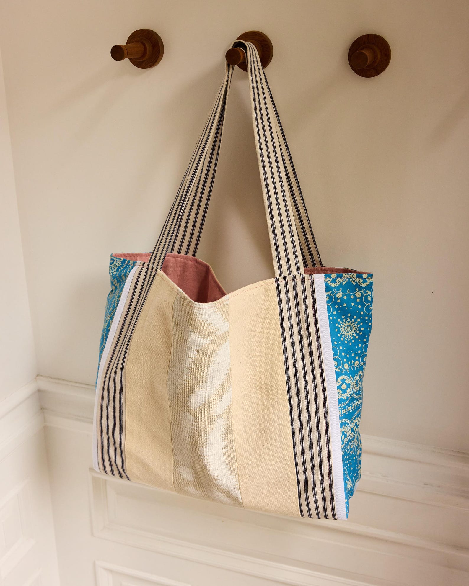 Handmade Canvas Tote Bag: Striped Straps, Upcycled Paisley Print - Etsy