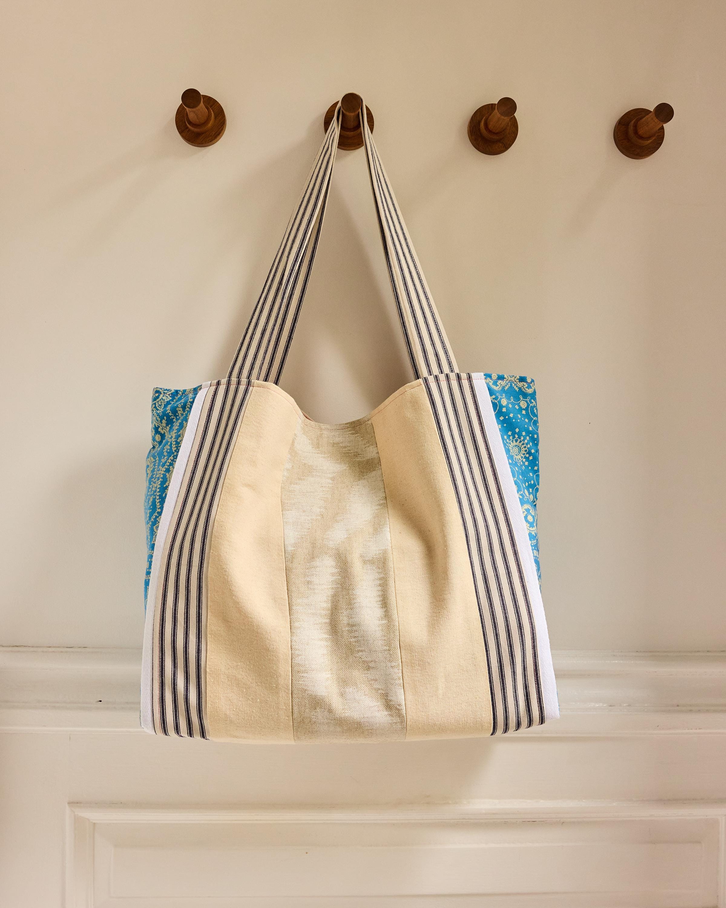 Handmade Canvas Tote Bag: Striped Straps, Upcycled Paisley Print - Etsy