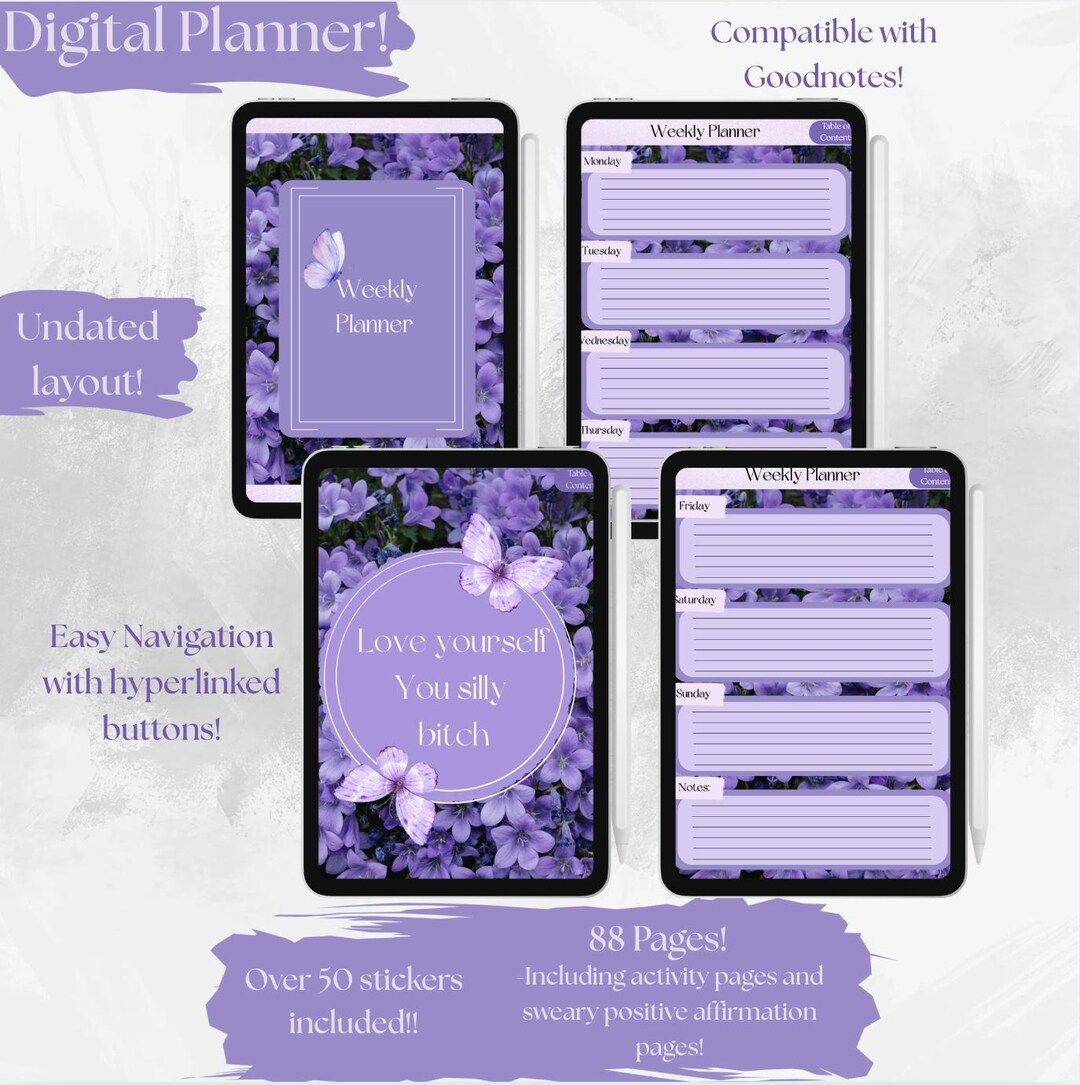 Purple Butterfly/flower Digital Planner! - Etsy