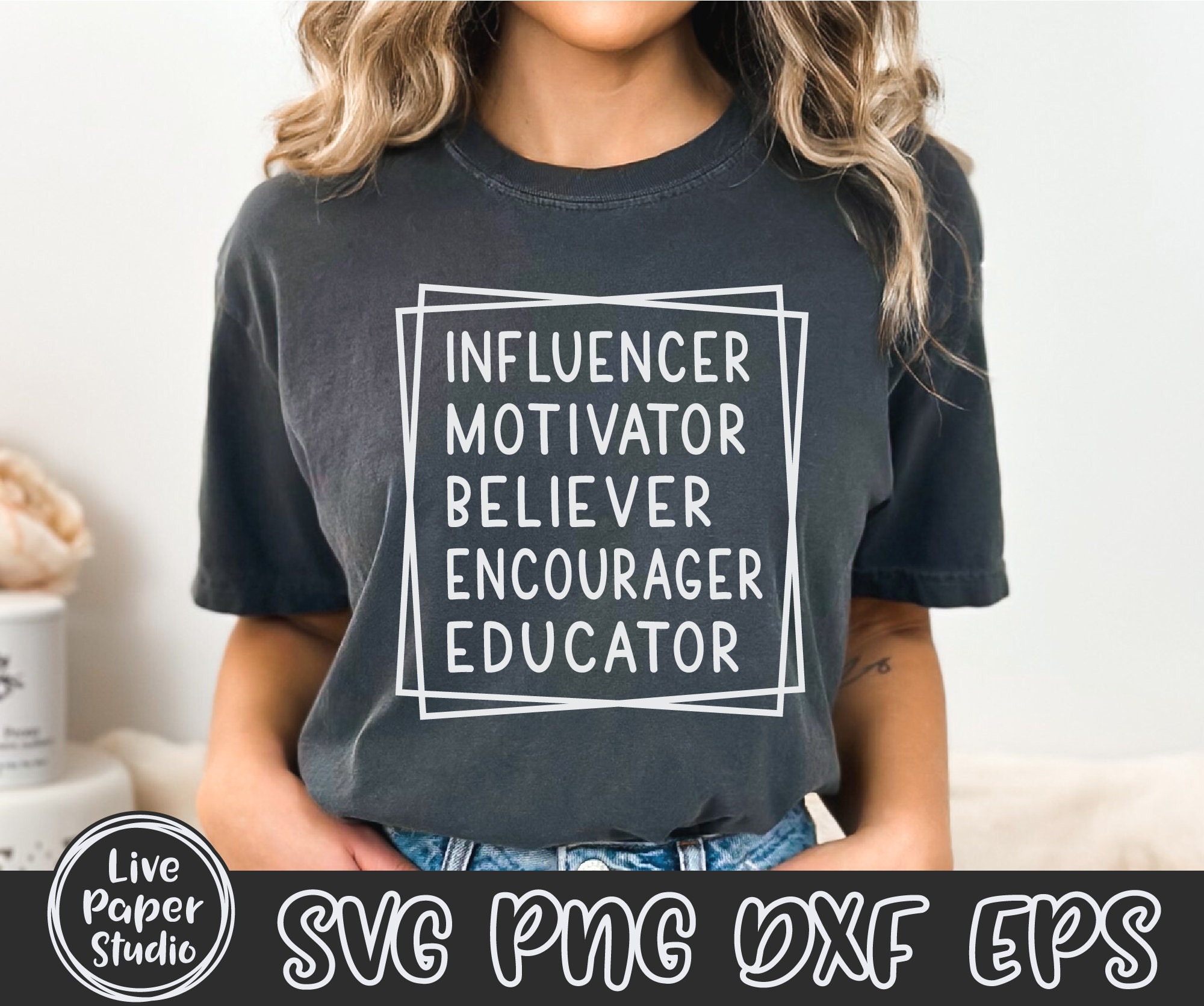 Teacher Svg Influencer Motivator Believer Encourager Educator - Etsy