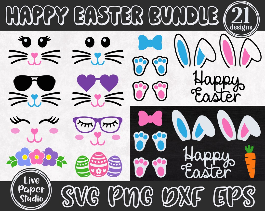 Bunny Face Svg, Easter Svg, Bunny Face Set Easter, Bunny Easter Svg ...