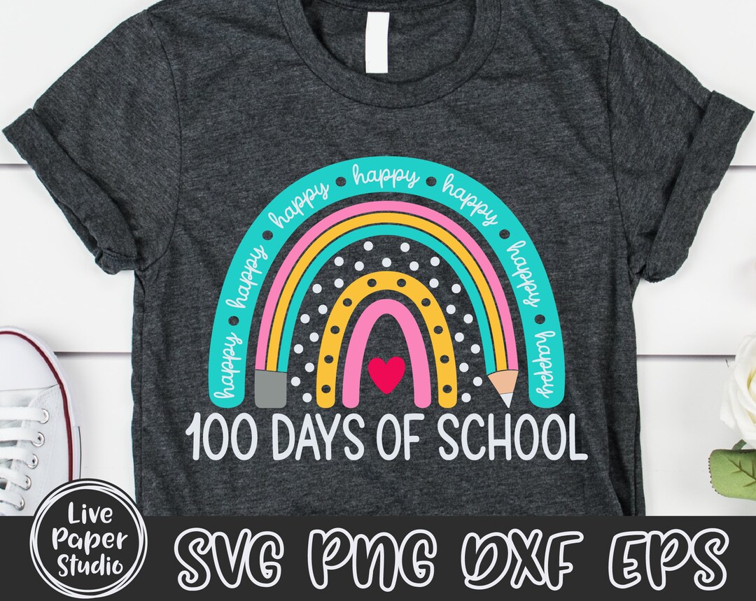 Teacher Rainbow Svg, Happy 100 Days of School Svg, 100th Day SVG, Boho ...