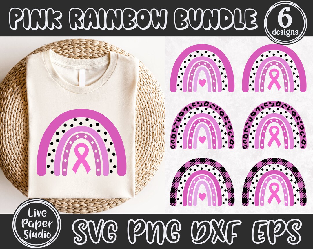 Awareness Breast Cancer Rainbow Svg Bundle, Pink Rainbow SVG, Boho ...