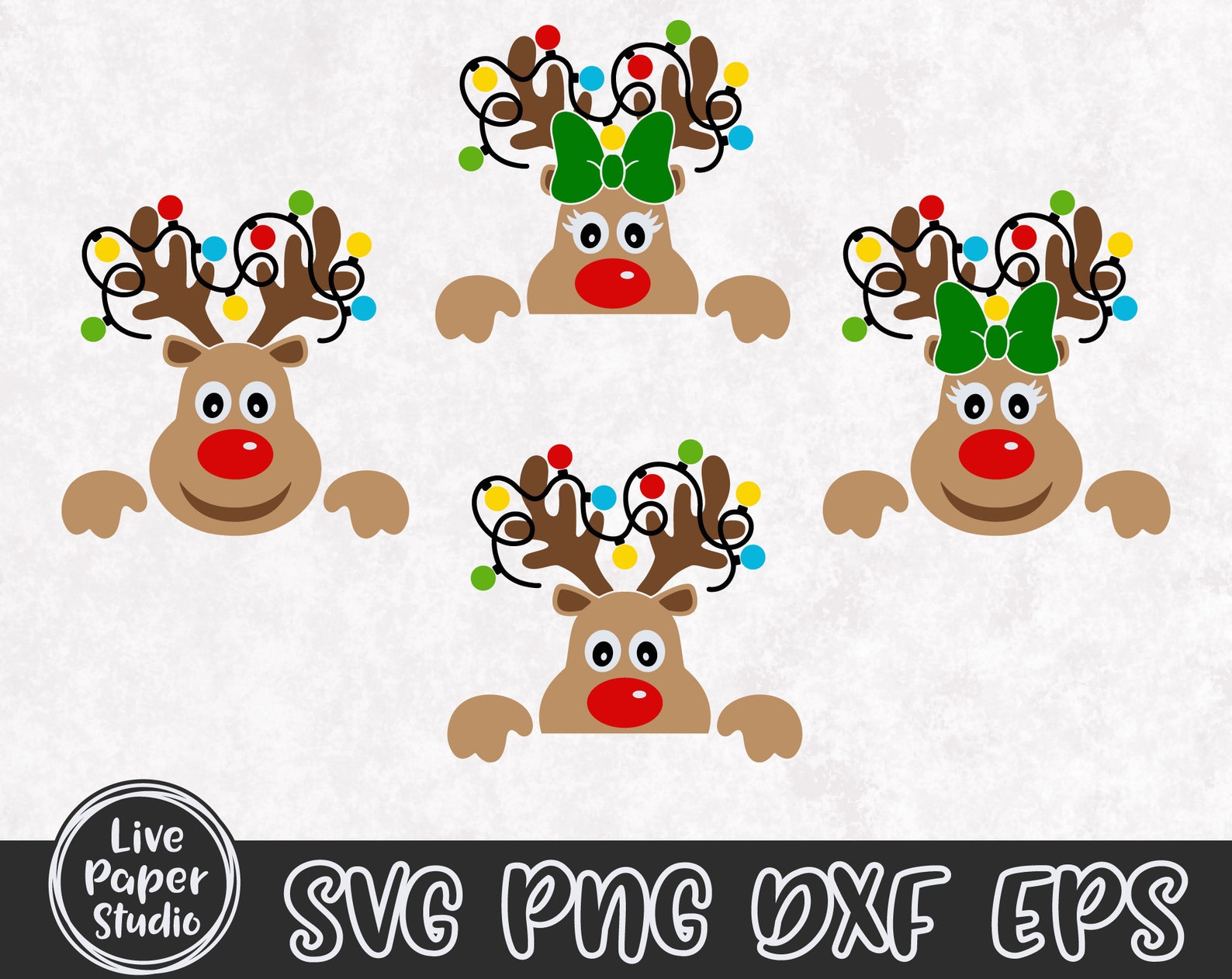 Peeping Reindeer SVG Bundle Christmas Lights on Deer Antlers - Etsy