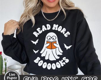 Read More Booooks SVG Png, Retro Ghost SVG, Trendy Halloween PNG ...