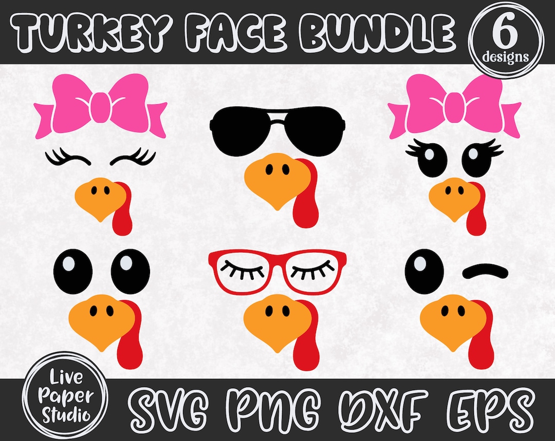 Cute Turkey Face Svg, Turkey Face Bundle, Turkey Face Clipart, Turkey ...