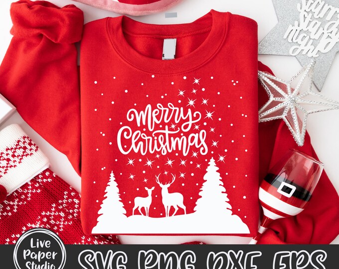 Winter Deer Scene SVG Cut File for Cricut, Snowy Forest Svg, Magical ...