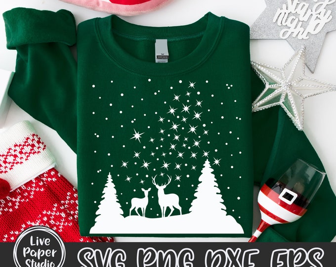 Winter Deer Scene SVG Cut File for Cricut, Snowy Forest Svg, Magical ...