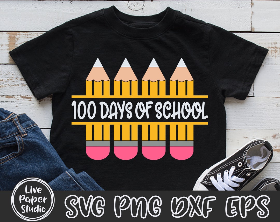 Split Pencil 100 Days of School Svg, Happy 100th Day of School SVG ...