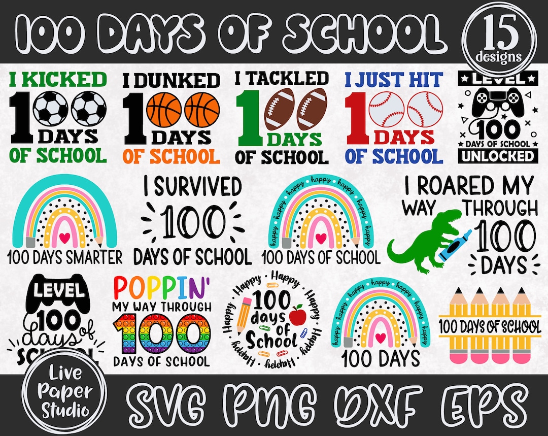 100 Days of School SVG Bundle, 100th Day PNG, 100 Days Svg, Sports SVG ...