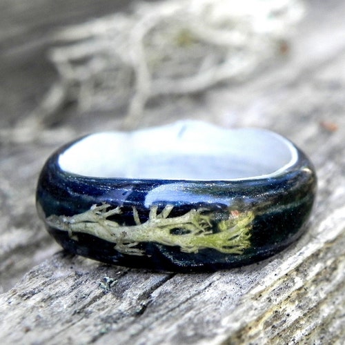 Moss Wood Wedding Rings Gray Moss Wooden Ring Engagement - Etsy