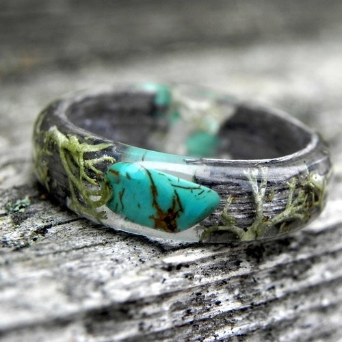 Wedding Forest Ring Moss Nature Ring Resin Wood Ring - Etsy