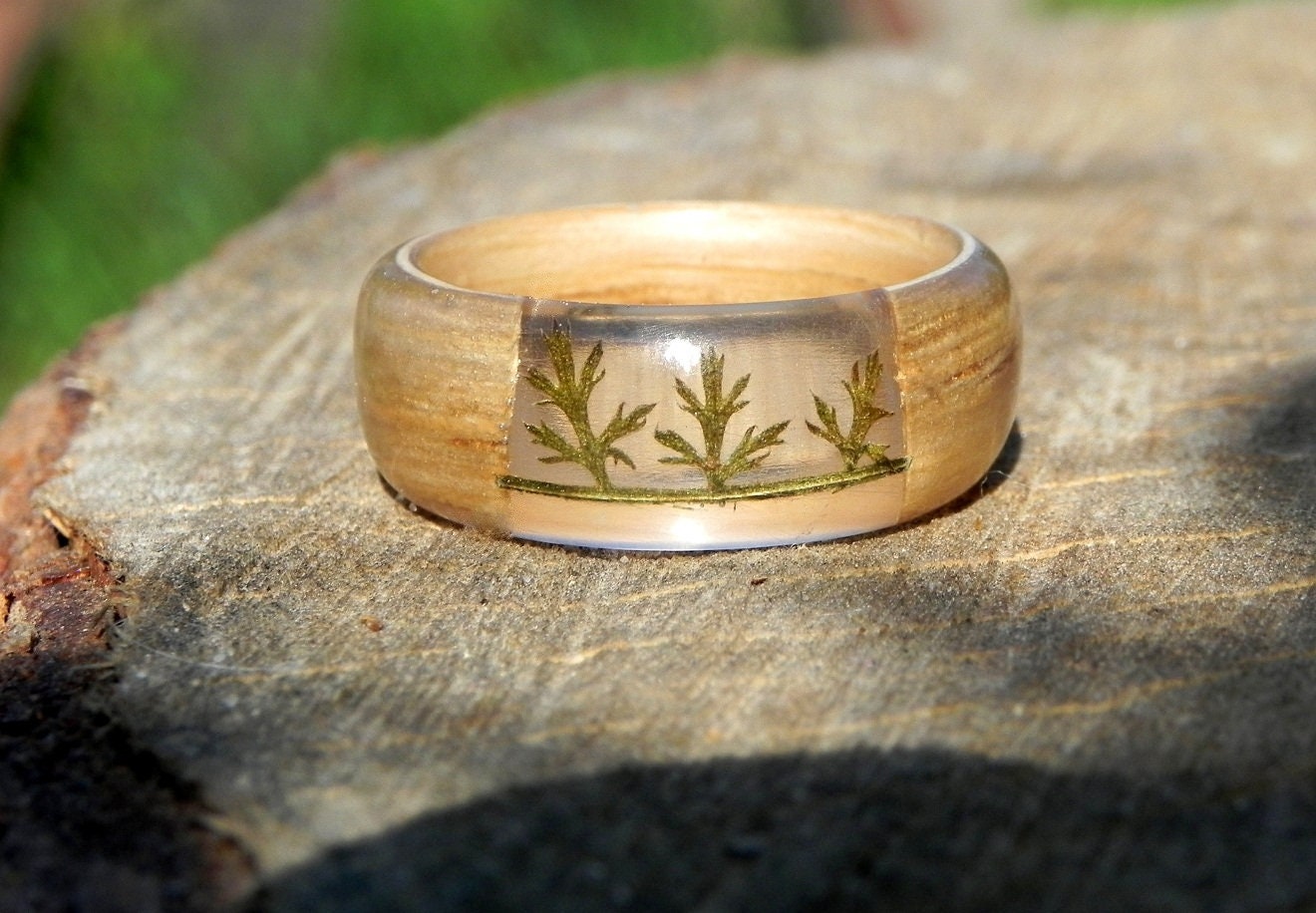 Plant Wood Ring Plant Resin Ring Yarrow Wooden Ring Mens | Etsy