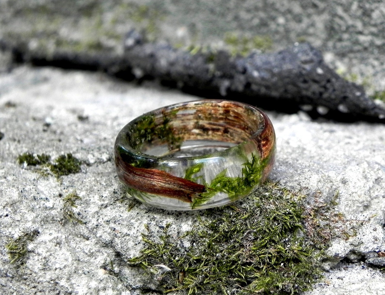 Wood Moss Ring Men Moss Ring Moss Resin Ring Forest Bark | Etsy