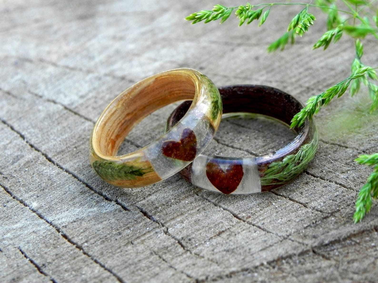 Wedding Wood Ring Nature Wedding Ring Fern Wood Ring Heart - Etsy