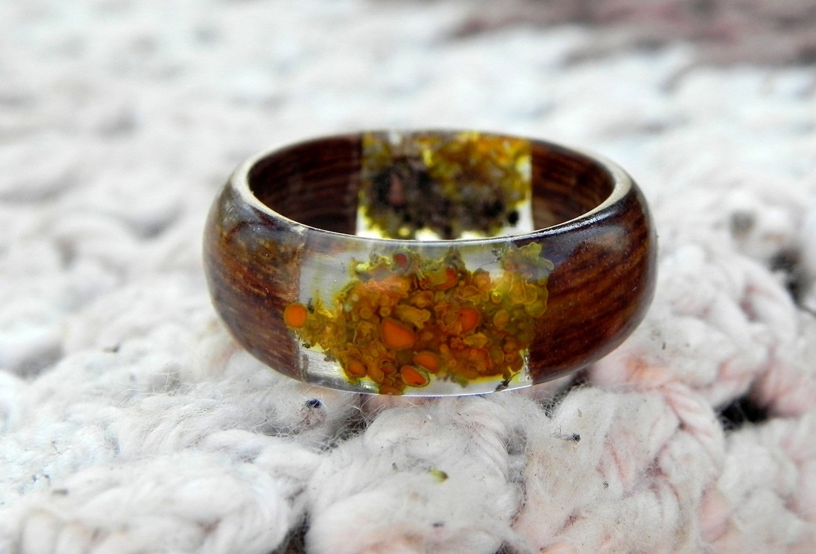 Orange Moss Wood Ring Lichen Wooden Ring Nature Wedding - Etsy