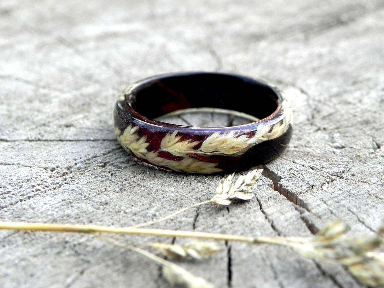 Men Plant Wedding Ring Wood Grass Resin Ring Women Nature - Etsy