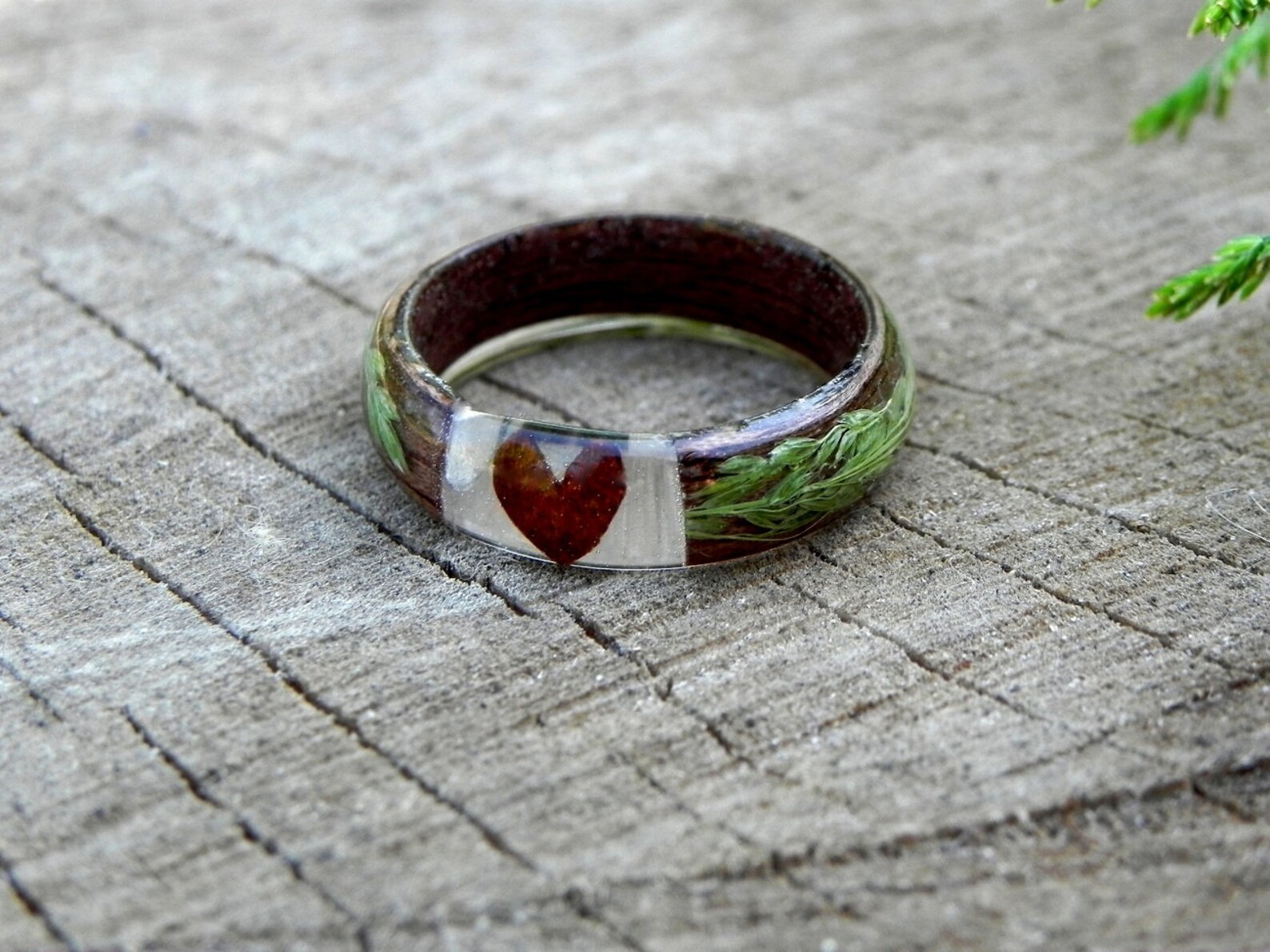 Wedding Wood Ring Nature Wedding Ring Fern Wood Ring Heart - Etsy
