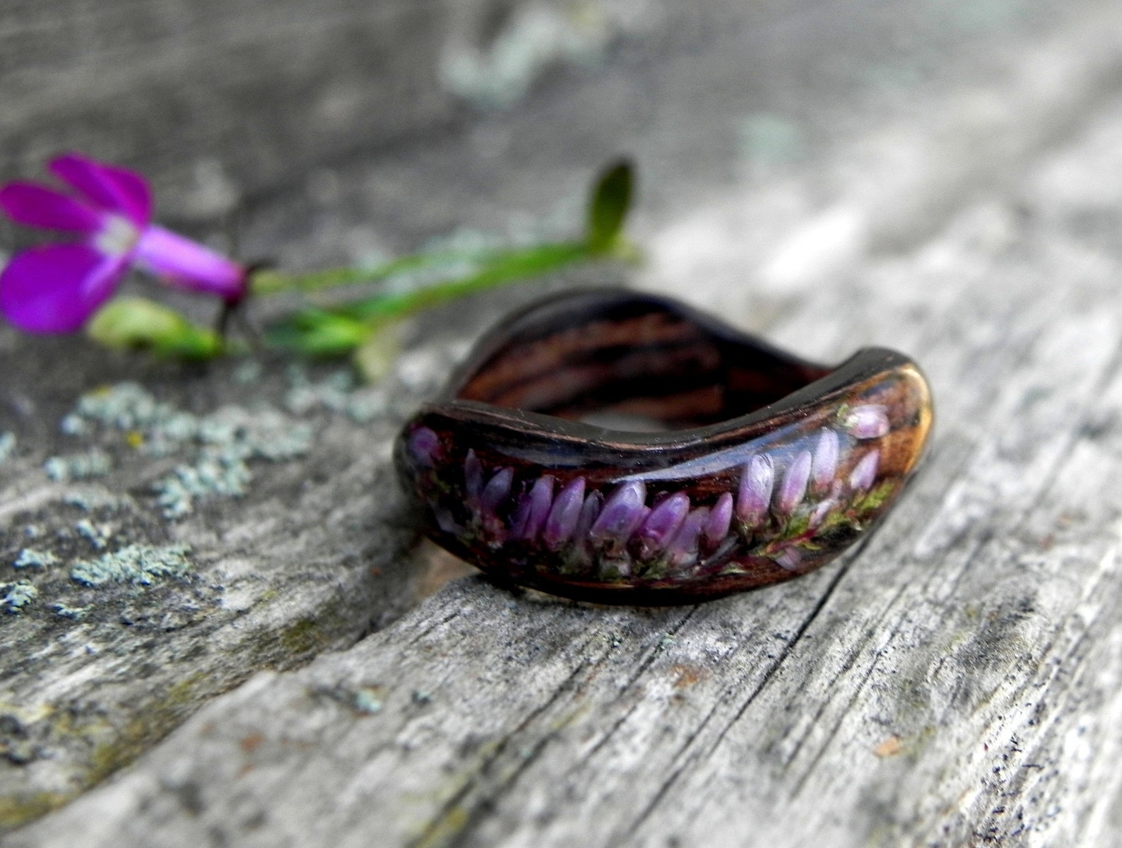 Love Forest Ring Nature Flower Ring Unique Wood Ring | Etsy