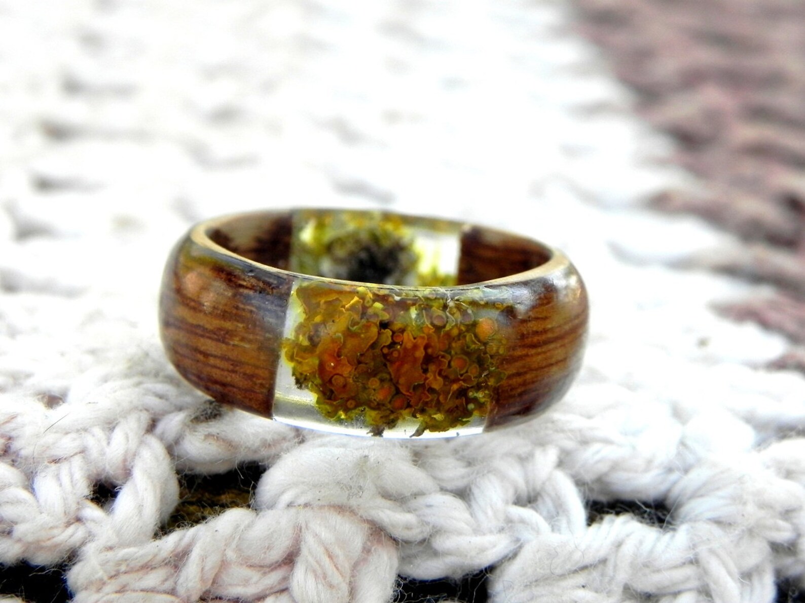 Orange Moss Wood Ring Lichen Wooden Ring Nature Wedding - Etsy