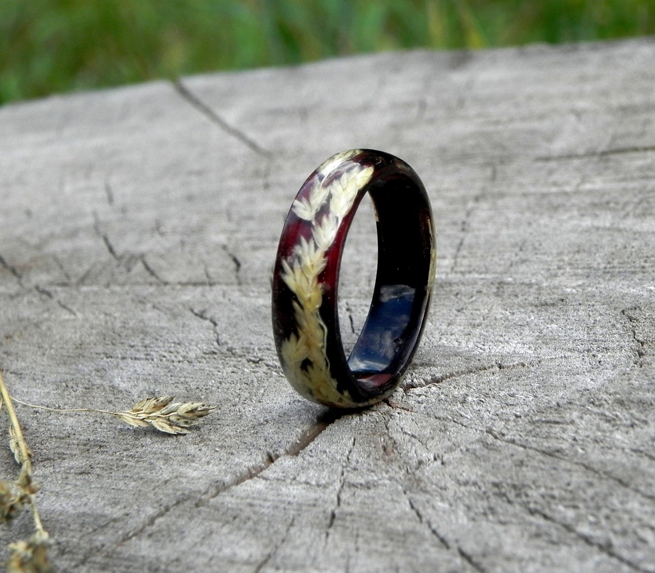 Men Plant Wedding Ring Wood Grass Resin Ring Women Nature - Etsy