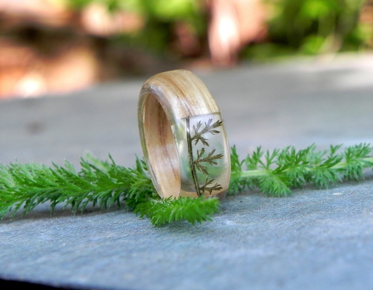 Plant Wood Ring Plant Resin Ring Yarrow Wooden Ring Mens | Etsy