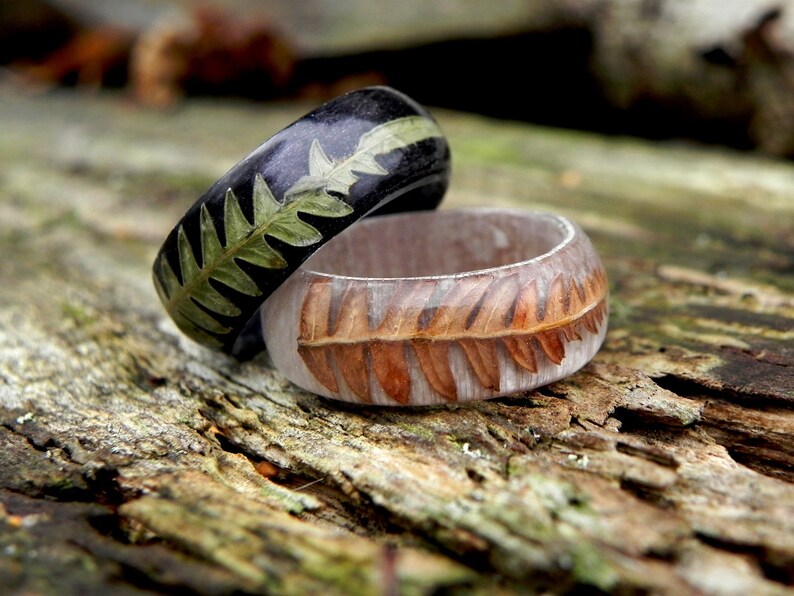 Wedding Forest Rings, Fern Wood Ring, Minimalist Wooden Ring, RESIN ...