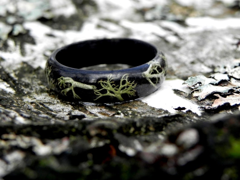 Wedding Forest Ring, Moss Nature Ring, Resin Wood Ring, Bentwood Black ...