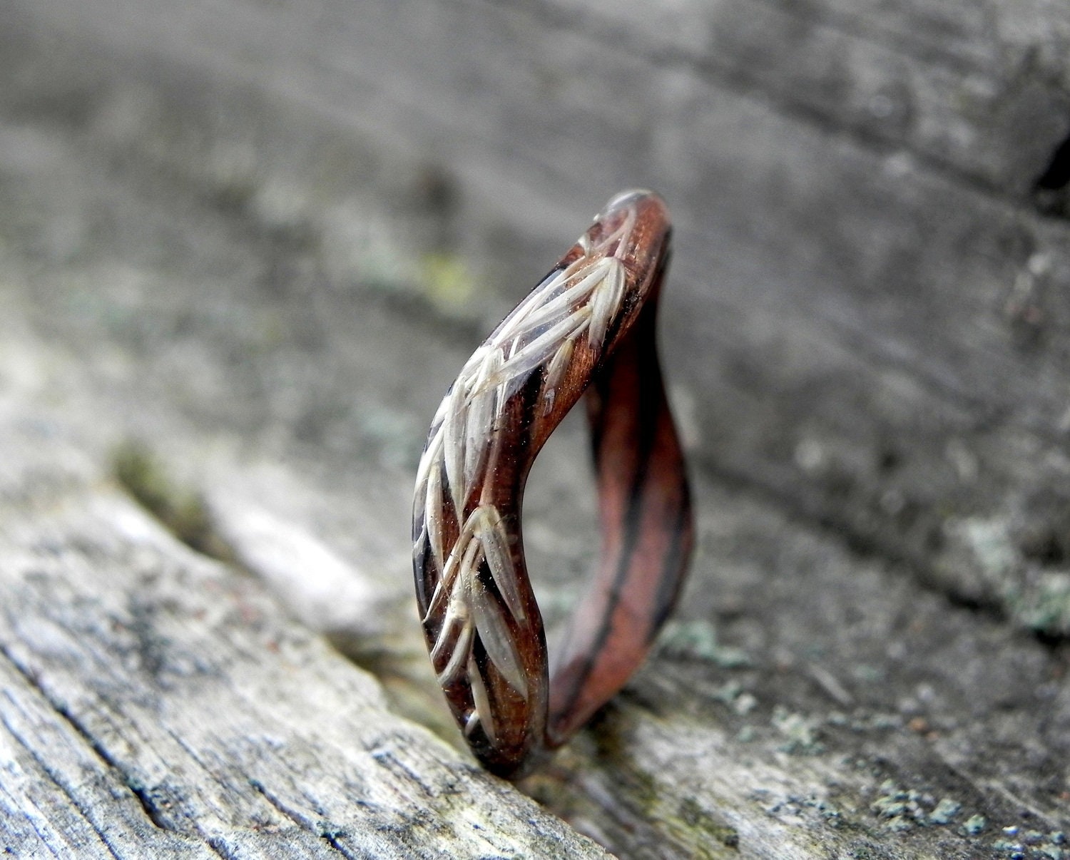 Plant Wedding Ring Wood Grass Ring Resin Wooden Ring Women | Etsy