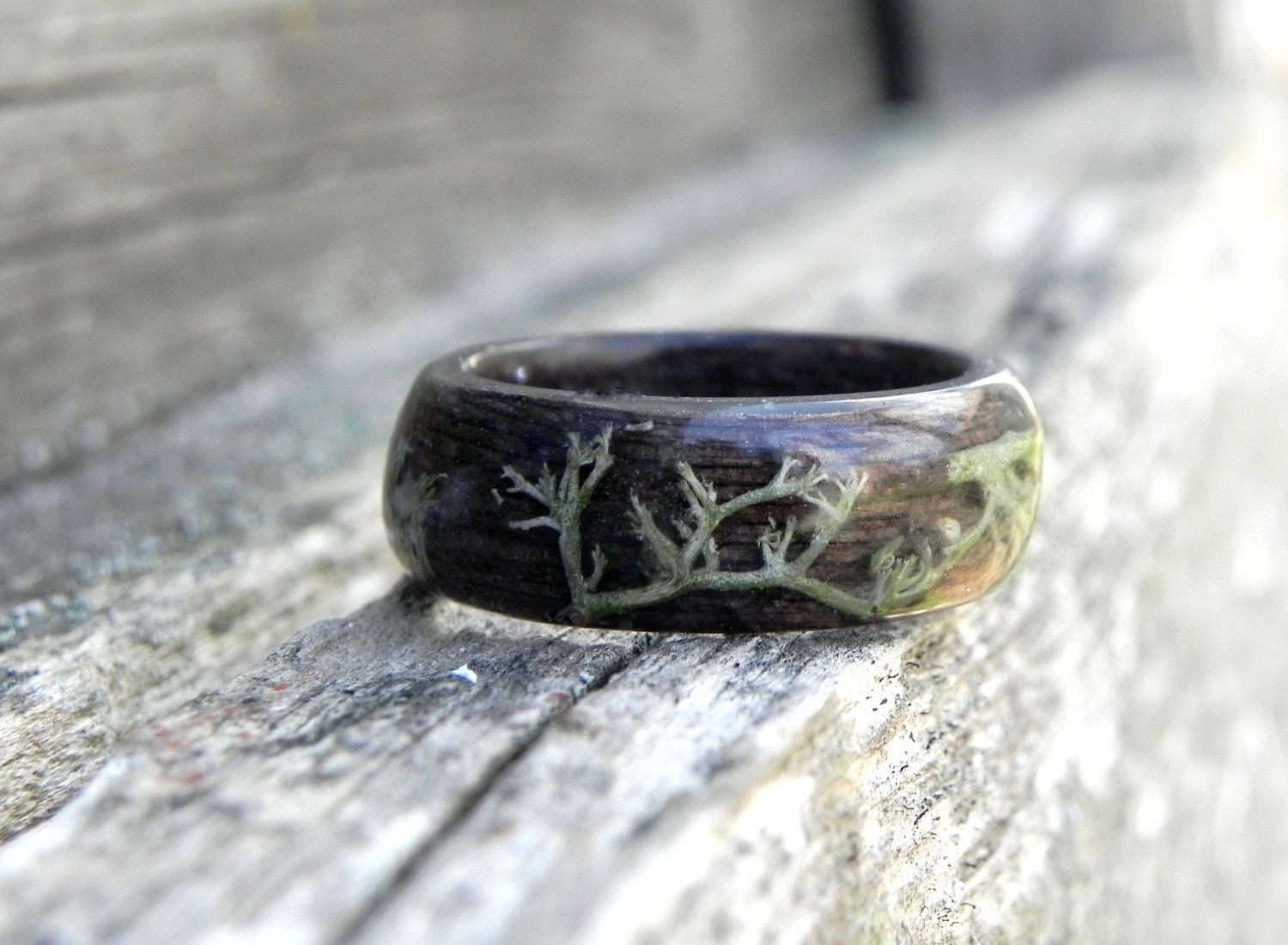 Moss Wood Wedding Rings Gray Moss Wooden Ring Engagement | Etsy