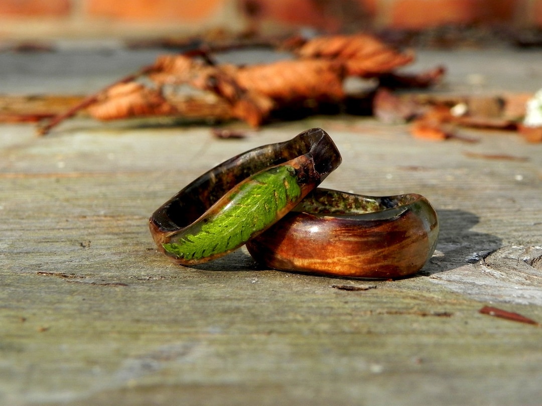 Bentwood Forest Ring, Fern Wood Ring, Resin Wooden Ring, Wood Wedding ...