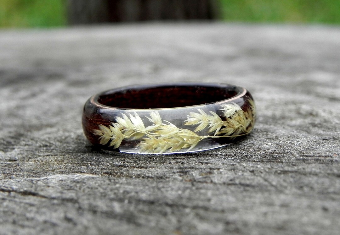 Botanical Wood RING, Terrarium Plant Rings, Resin Wooden Ring, Mens ...