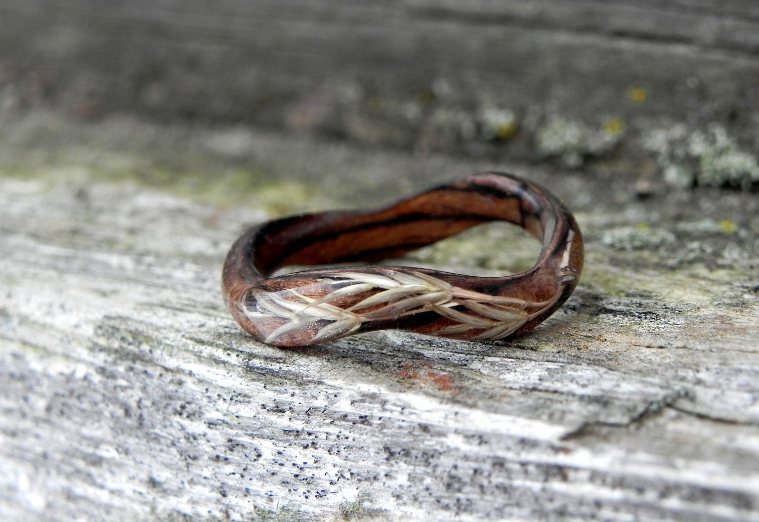 Plant Wedding Ring Wood Grass Ring Resin Wooden Ring Women | Etsy