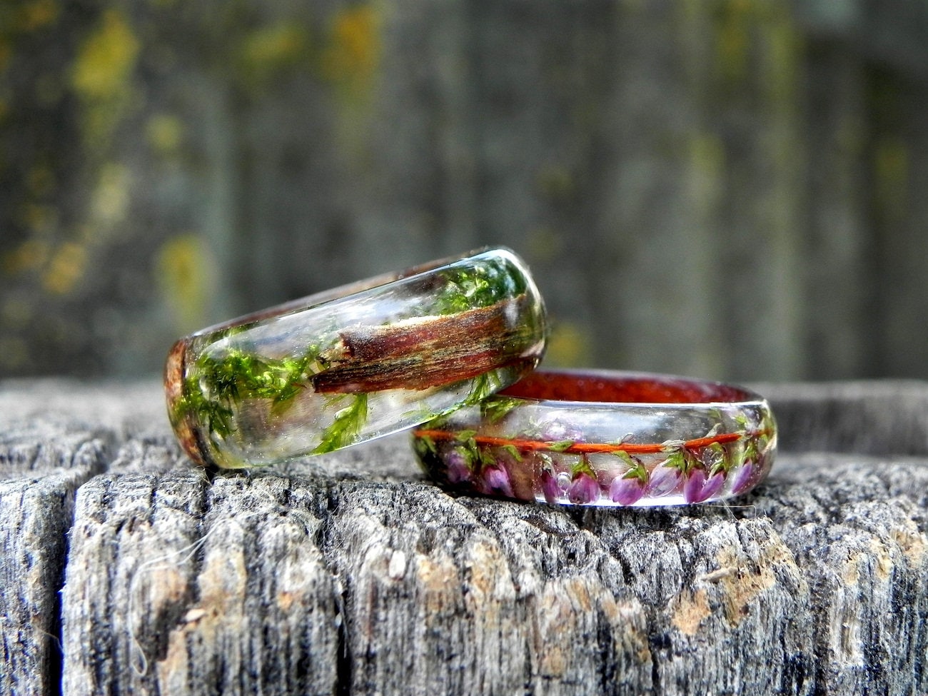 Wood Moss Ring, Men Moss Ring, Moss Resin Ring, Forest Bark Ring, Wood ...